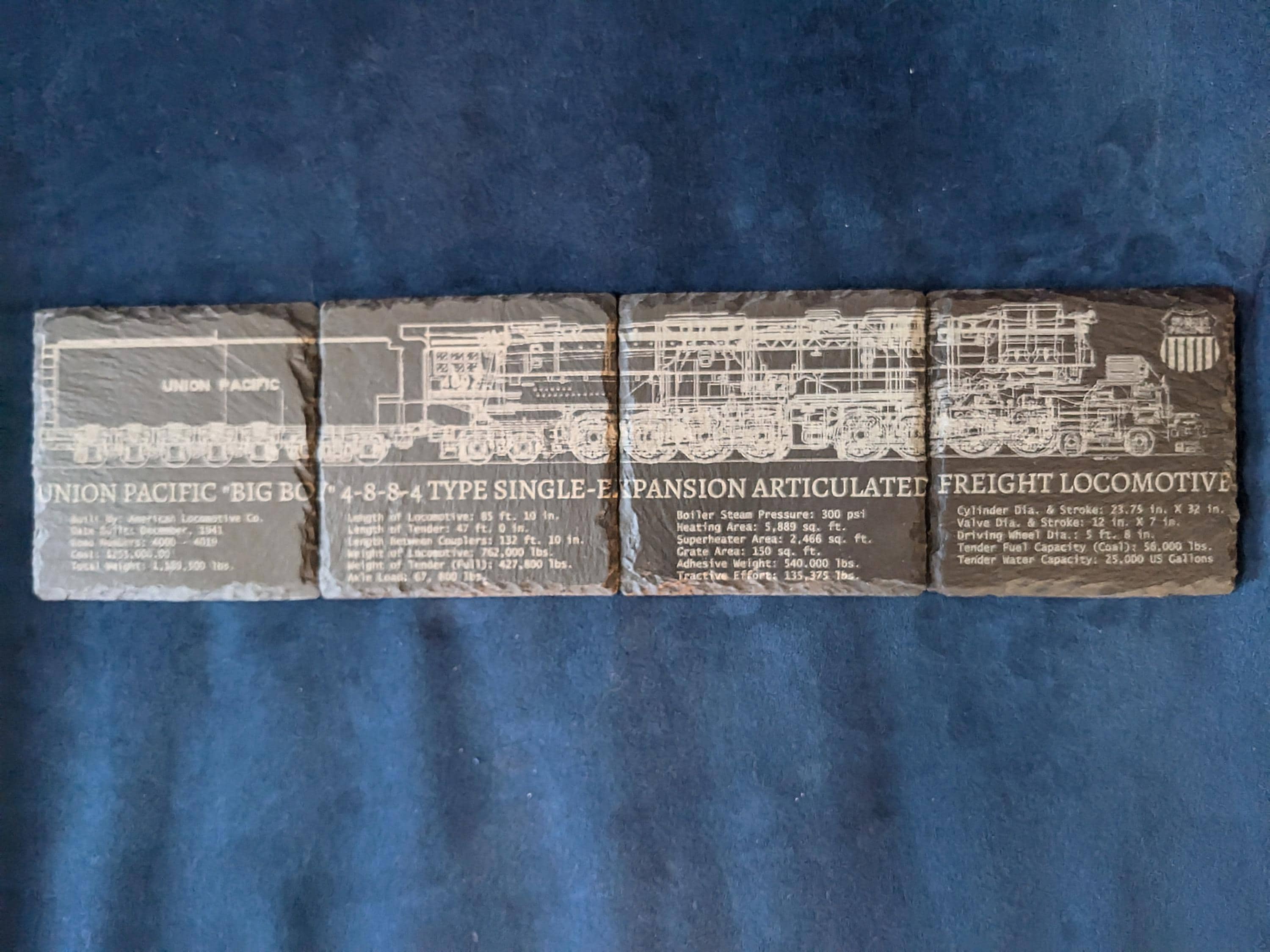 UP Big Boy Steam Locomotive Slate Coasters: Laser-engraved Union ...
