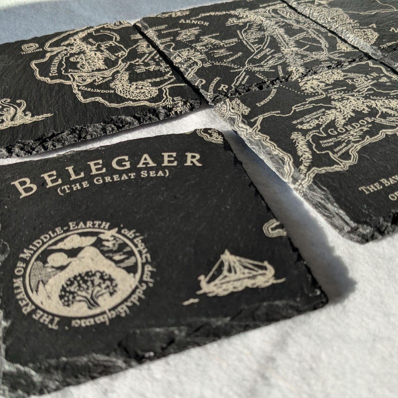 Lord of the Rings Inspired Slate Coaster Set: Laser-engraved Middle ...
