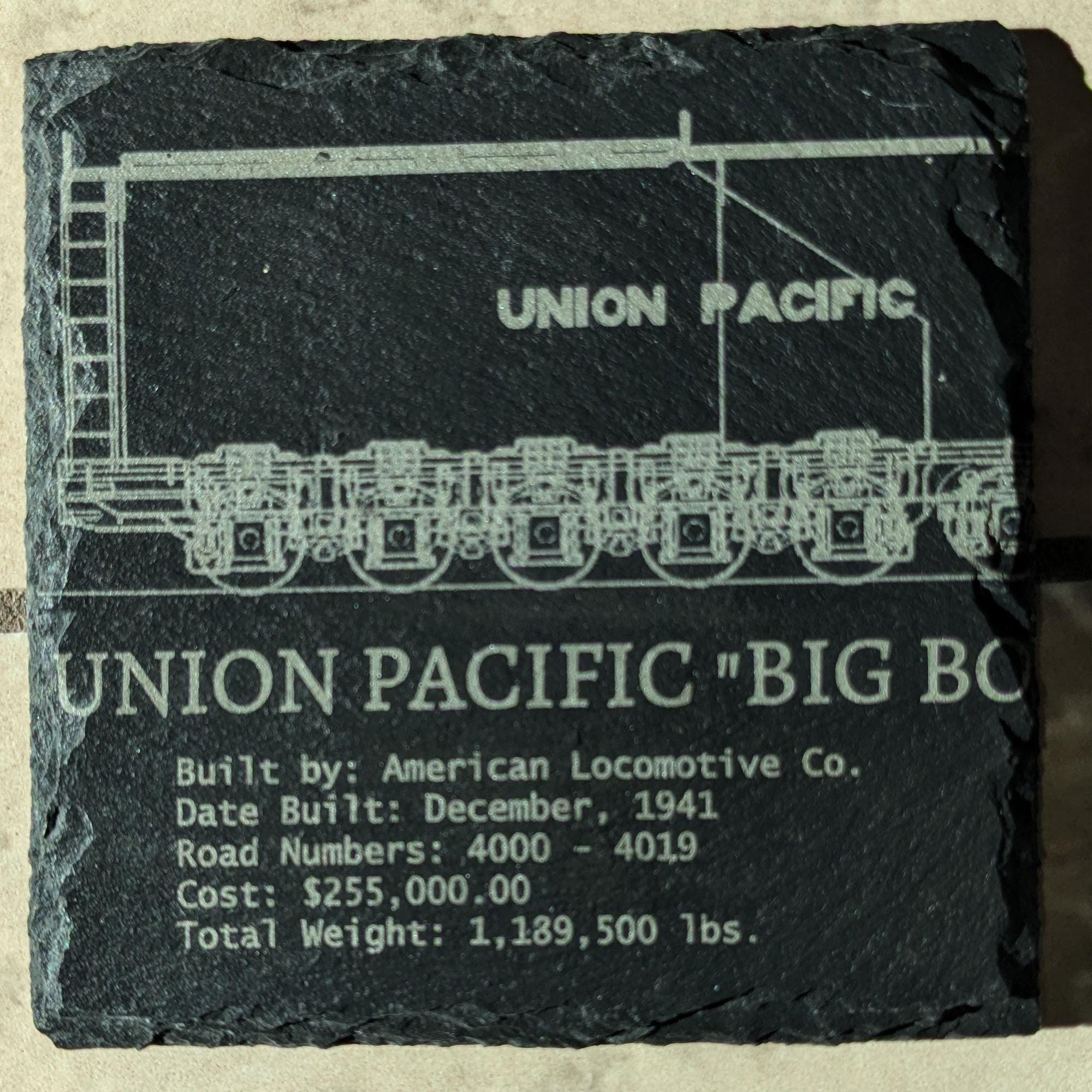 UP Big Boy Steam Locomotive Slate Coasters: Laser-engraved Union ...
