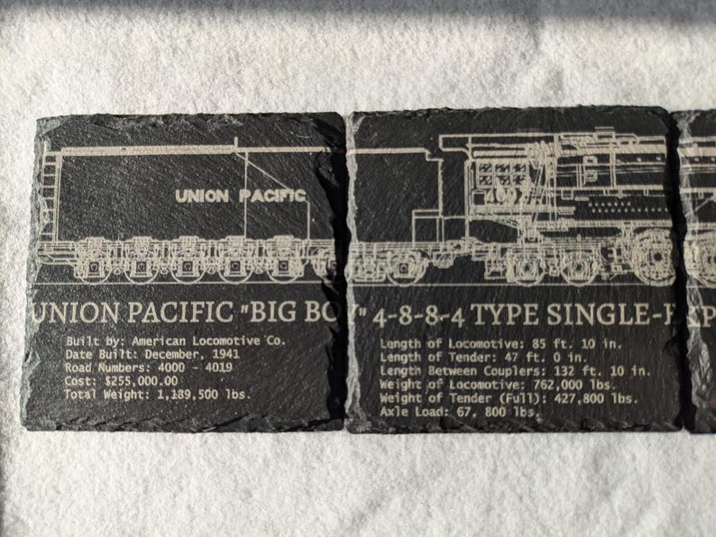 UP Big Boy Steam Locomotive Slate Coasters: Laser-engraved Union ...