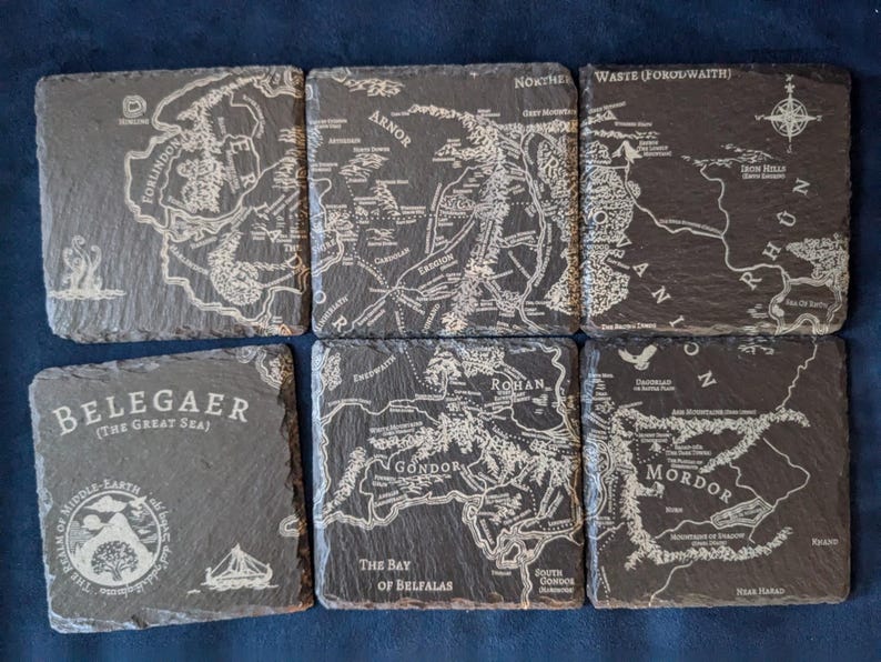 Lord of the Rings Inspired Slate Coaster Set: Laser-engraved Middle ...