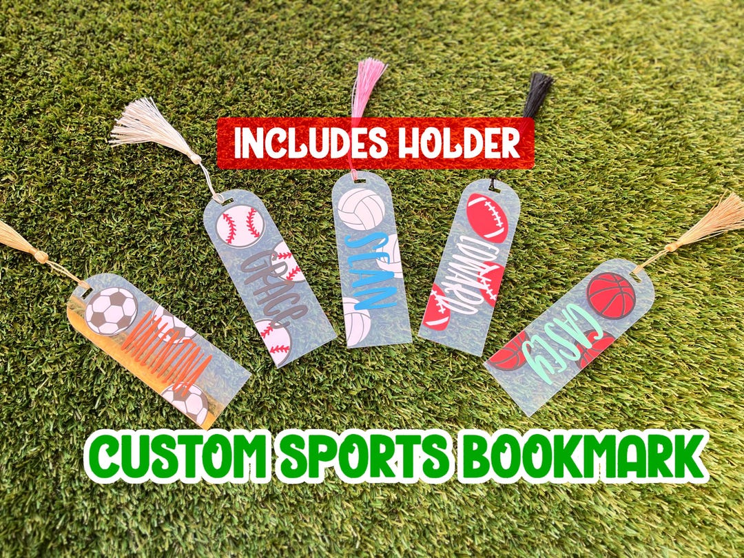 Custom Sports Bookmark With Holder – Personalized Name, Soccer Baseball ...