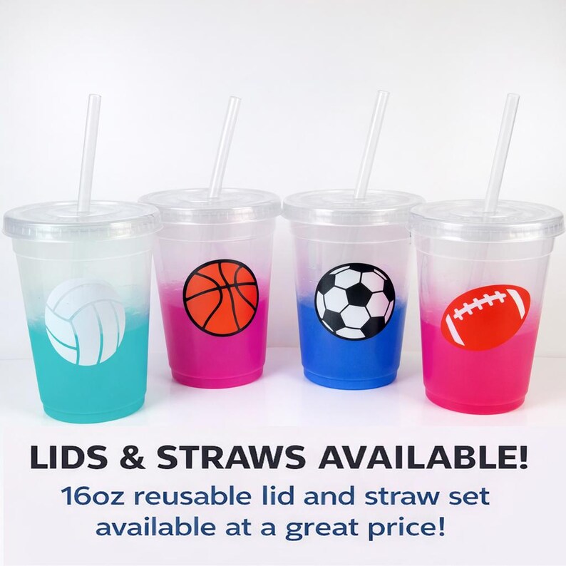 Color Changing Sports Cup With Lid & Straw | Soccer Basketball Baseball ...