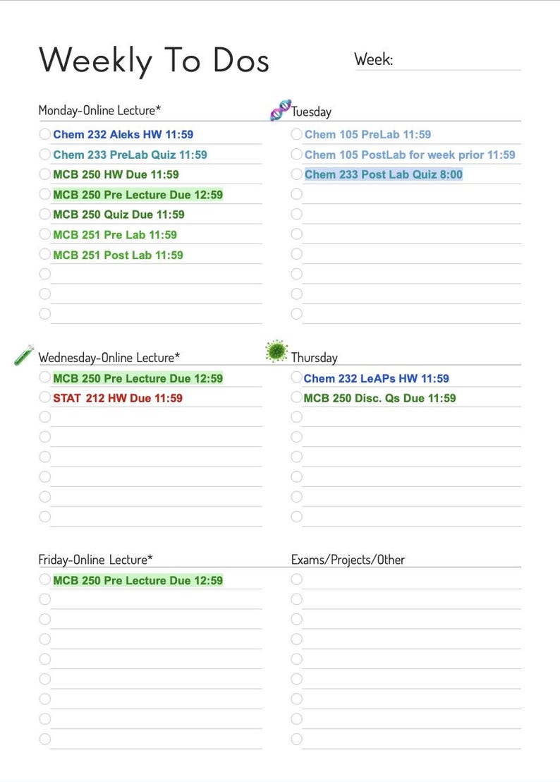 To Do List Template/assignment List Template - Etsy