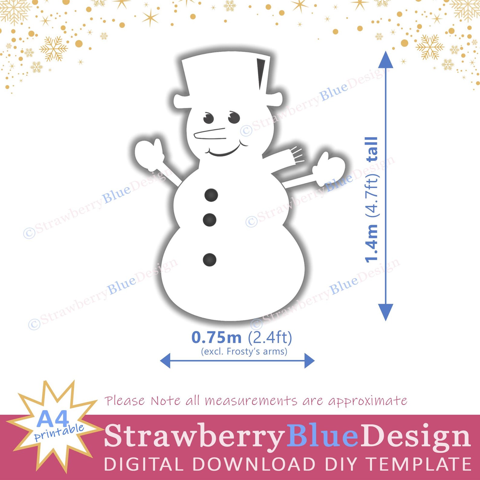 Printable Frosty the Snowman Silhouette Template for Christmas Decor, 1 ...