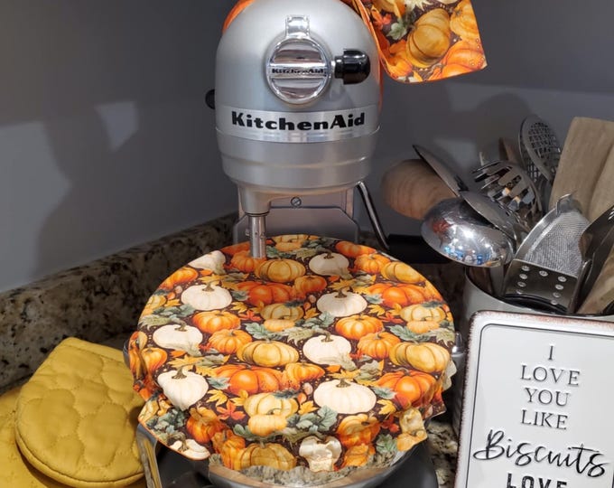 Fall Pumpkins Handmade Reversible Mixer Set: Bowl Cover and Bow - Etsy