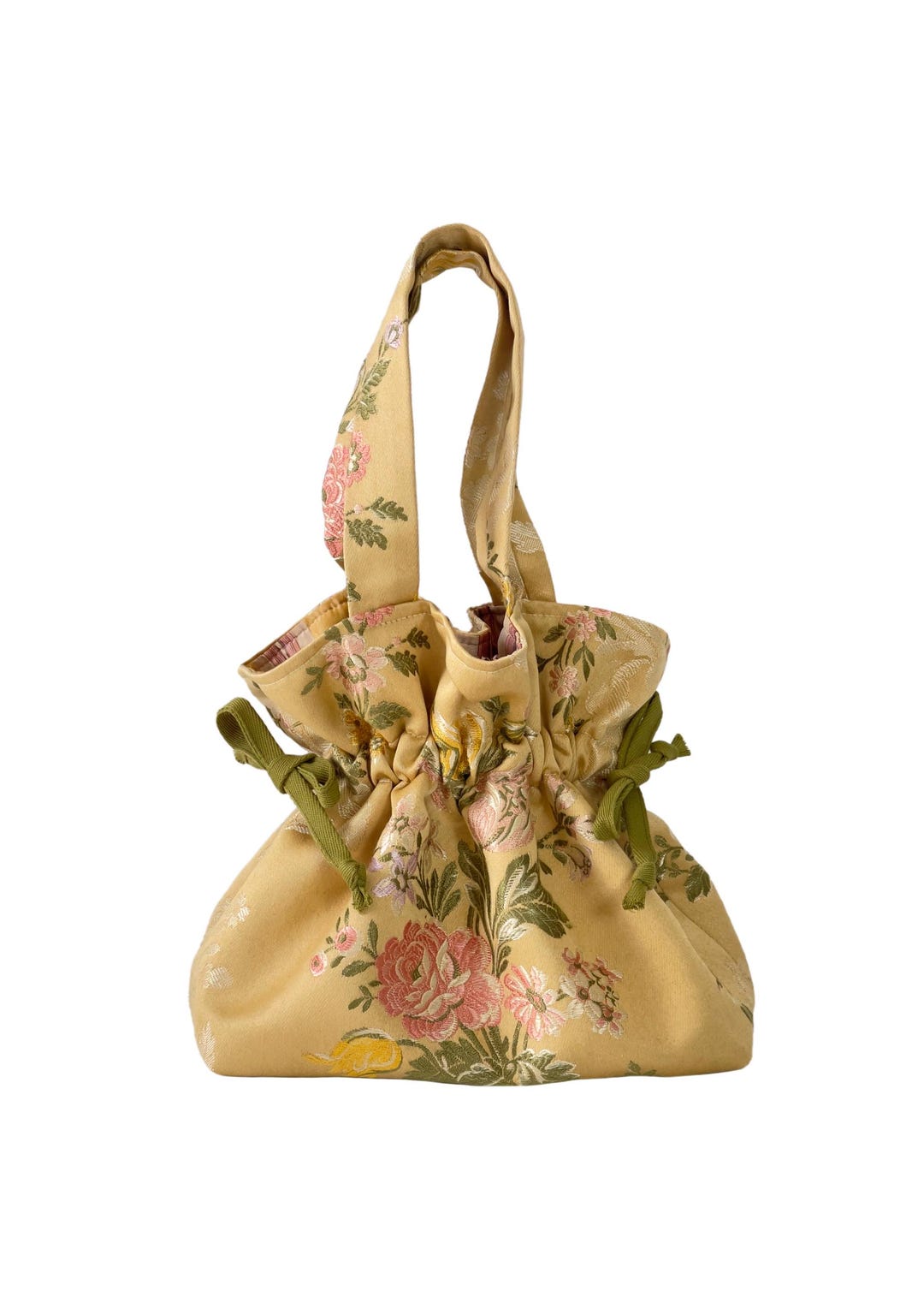 Vintage Floral French Brocade Handbag, Silk Lined, Drawstring Closure ...