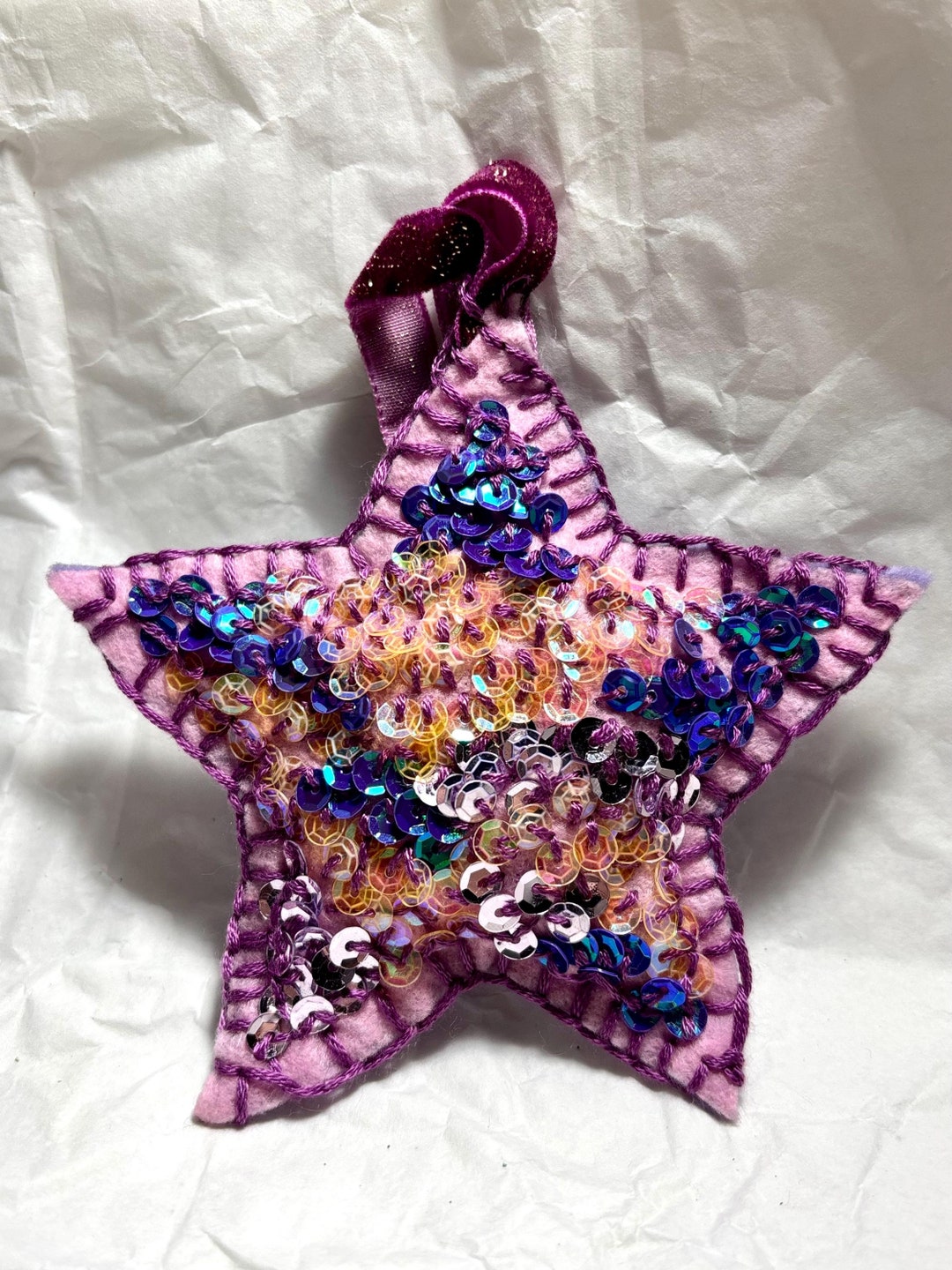 Handmade Sparkly Felt Star Ornament With Velvet Loop and Handsewn ...