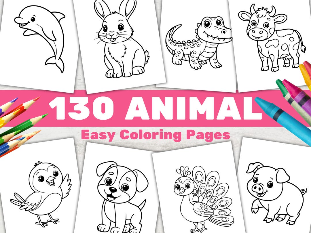 130 Animal Coloring Pages Bundle: Bold & Simple Toddler Preschool Color ...
