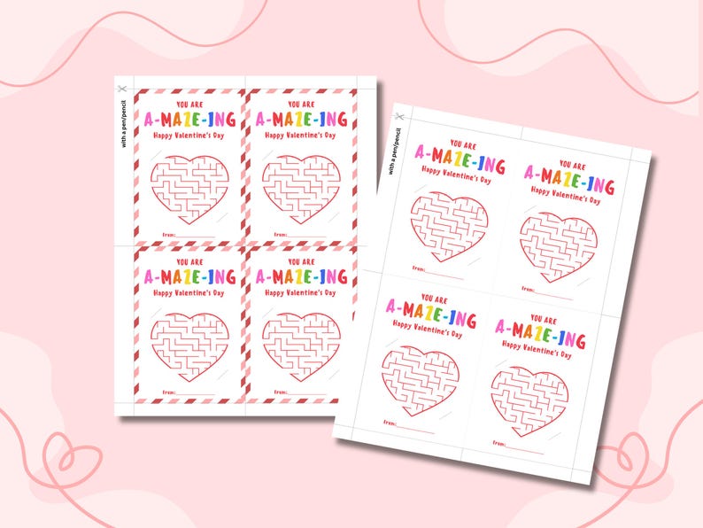 Maze Valentine's Day Cards for Kids, Fun Classroom Valentine Maze ...