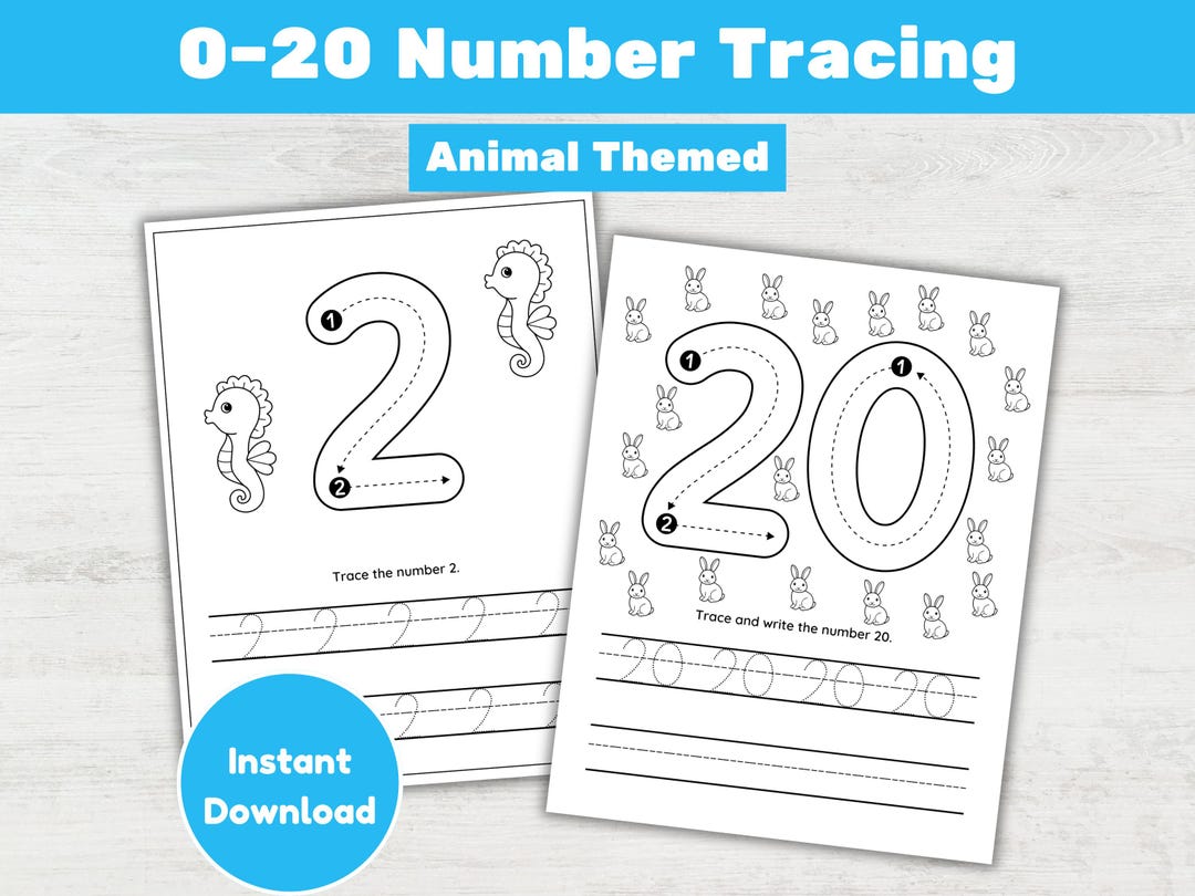 Number Tracing Worksheets 0-20, Animal Theme Preschool Math Printable ...