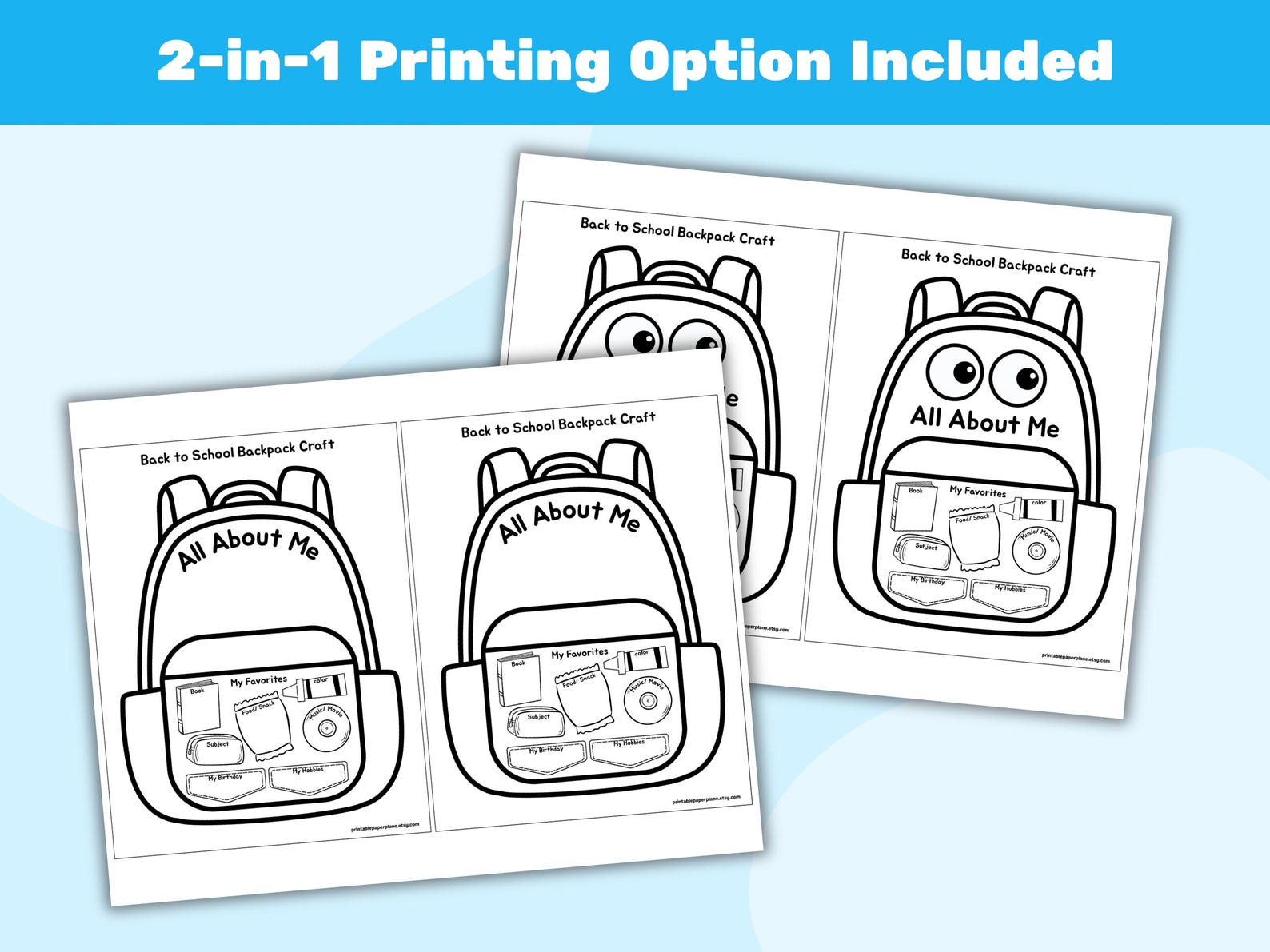 All About Me Backpack Activity: Back to School Printable (PDF Download ...