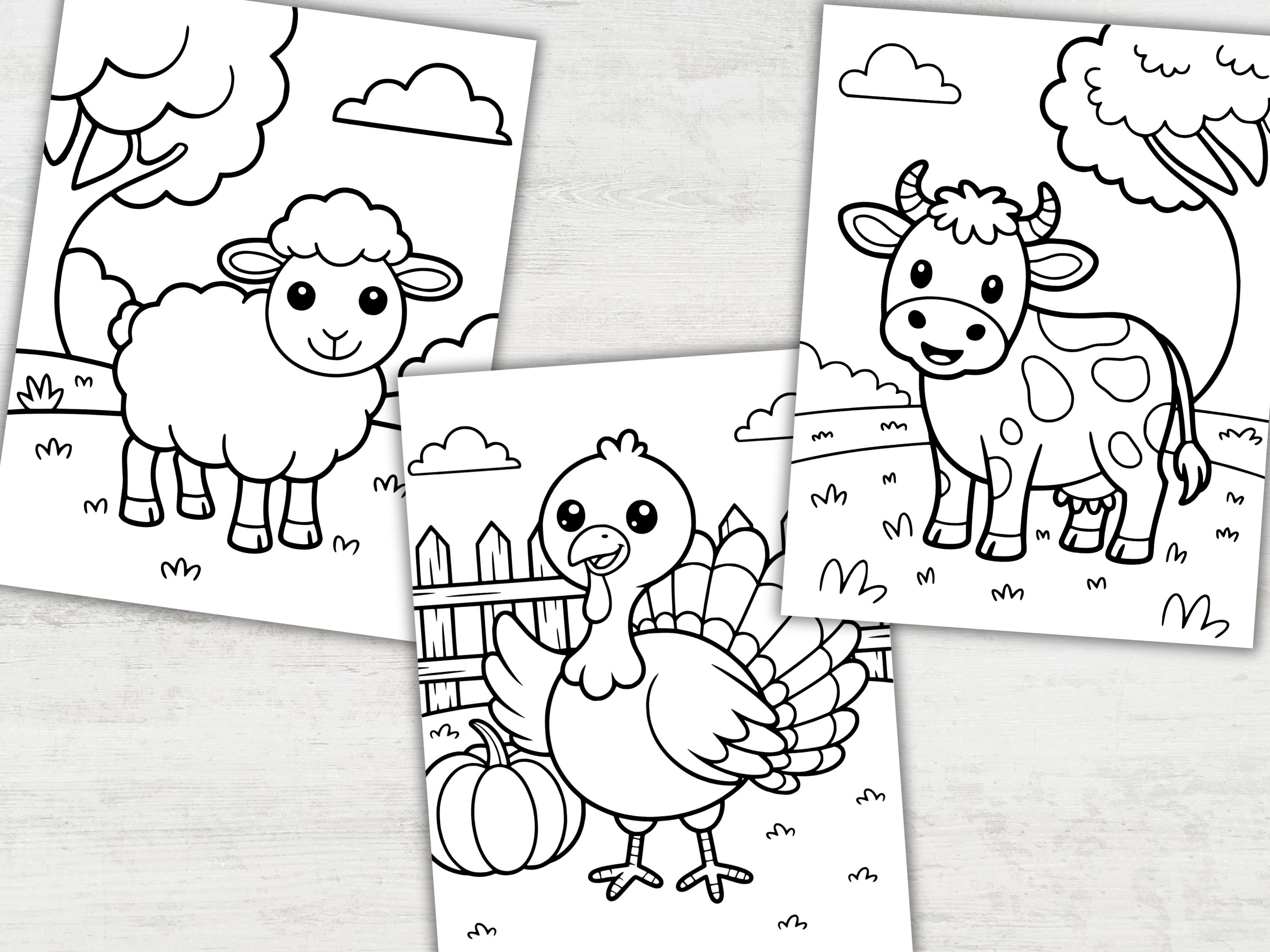 Farm Animal Coloring Book for Kids, Toddler Activity (PDF+PNG Download ...