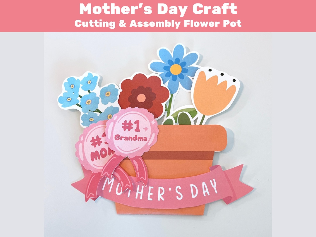 Mother’s Day Flower Pot Craft Card DIY Set, Mother's Day Card, School ...