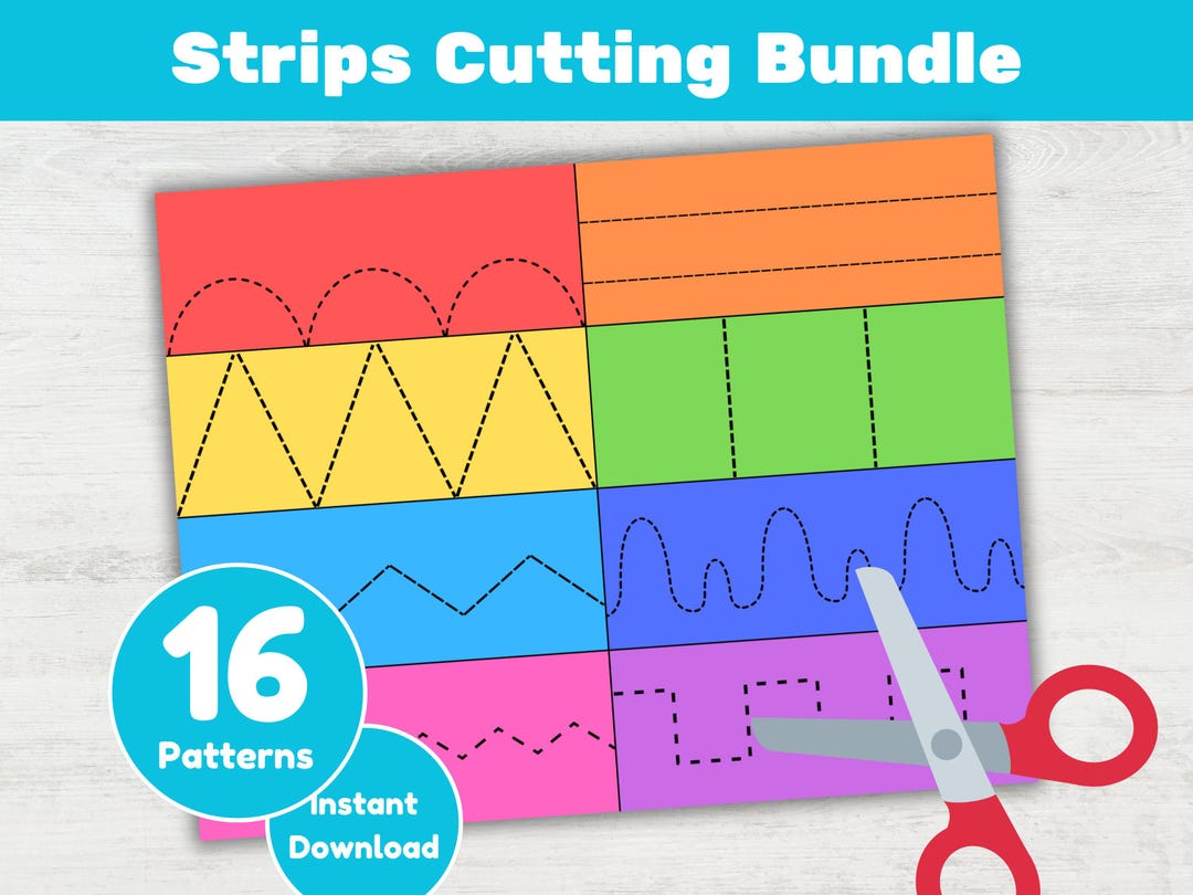 Colorful Strips Cutting Scissor Skills Practice Bundle for Preschool ...