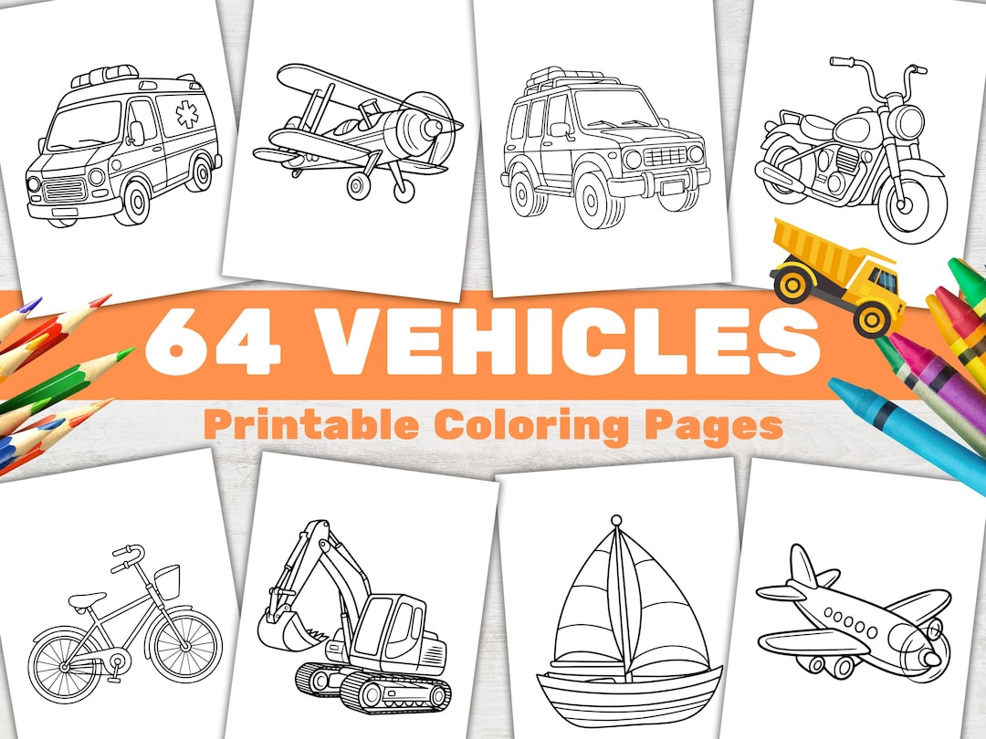 Vehicles Coloring Pages for Kids, Easy Construction Cars Transportation ...