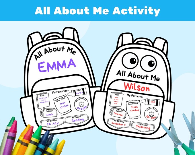 Back to School All About Me Foldable Backpack, First Week of School ...
