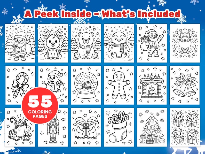 60 Kids Christmas Coloring Pages Bundle Holiday Colouring Book ...