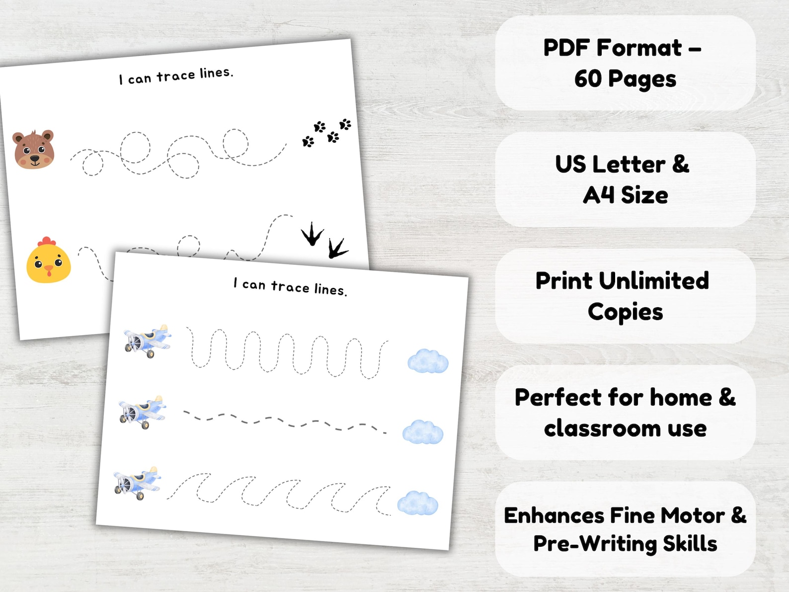 60 Preschool Line Tracing Worksheets Bundle, Fine Motor Pre-writing ...