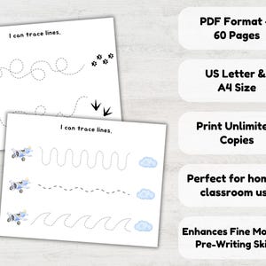 60 Preschool Line Tracing Worksheets Bundle, Fine Motor Pre-writing ...