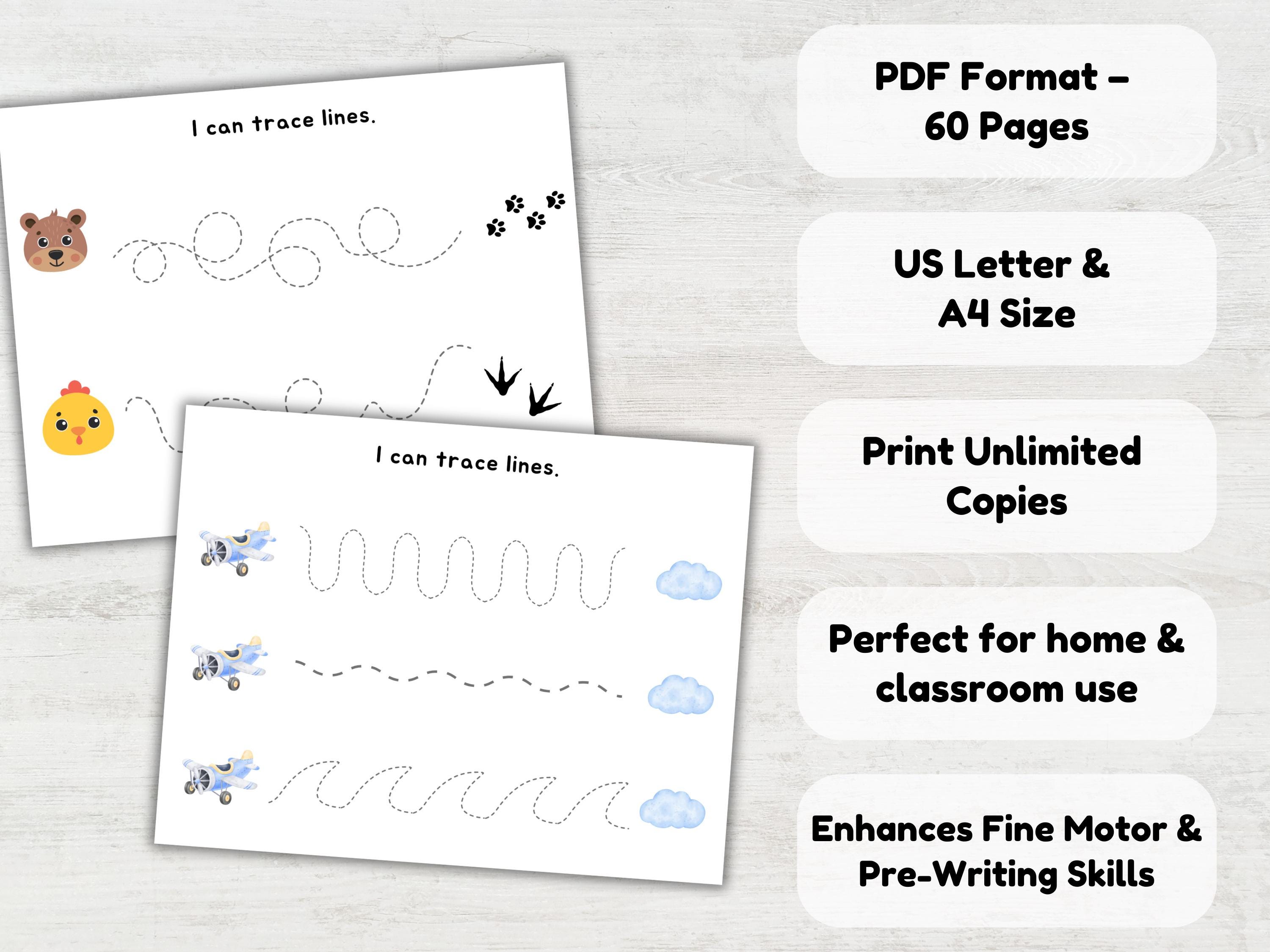 60 Preschool Line Tracing Worksheets Bundle, Fine Motor Pre-writing ...