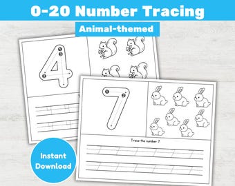 Number Tracing 0-20 Worksheets Printable, Toddler Preschool ...