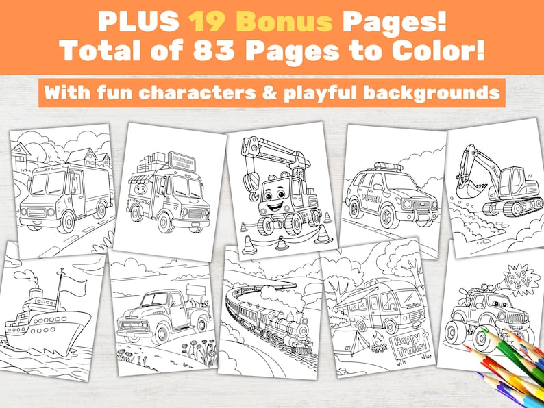 Vehicles Coloring Pages for Kids Printable | Easy Bold Construction ...