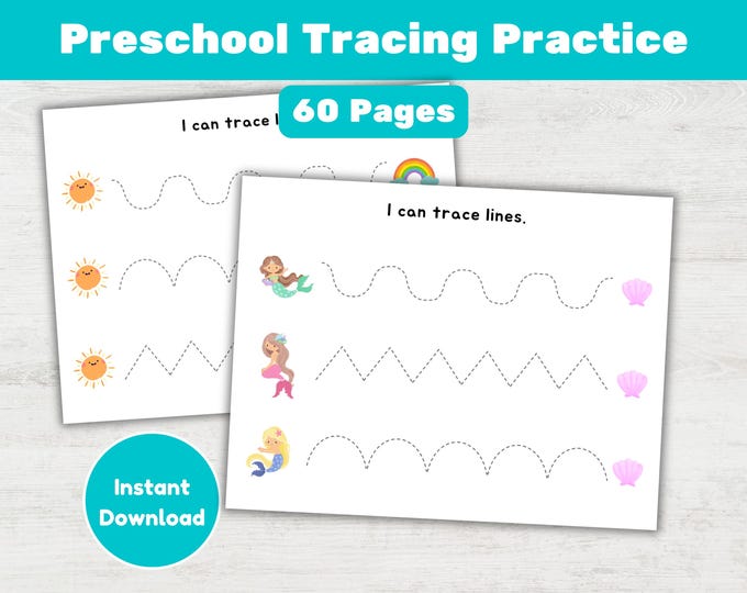 60 Preschool Line Tracing Worksheets Bundle, Fine Motor Pre-writing ...