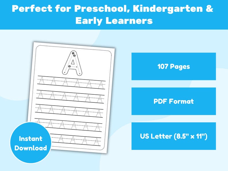 107 Alphabet Letters Tracing Worksheets Bundle Preschool A–Z ...