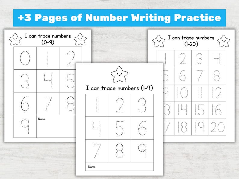 Number Tracing 0-20 Worksheets Printable Bundle Toddler Preschool ...