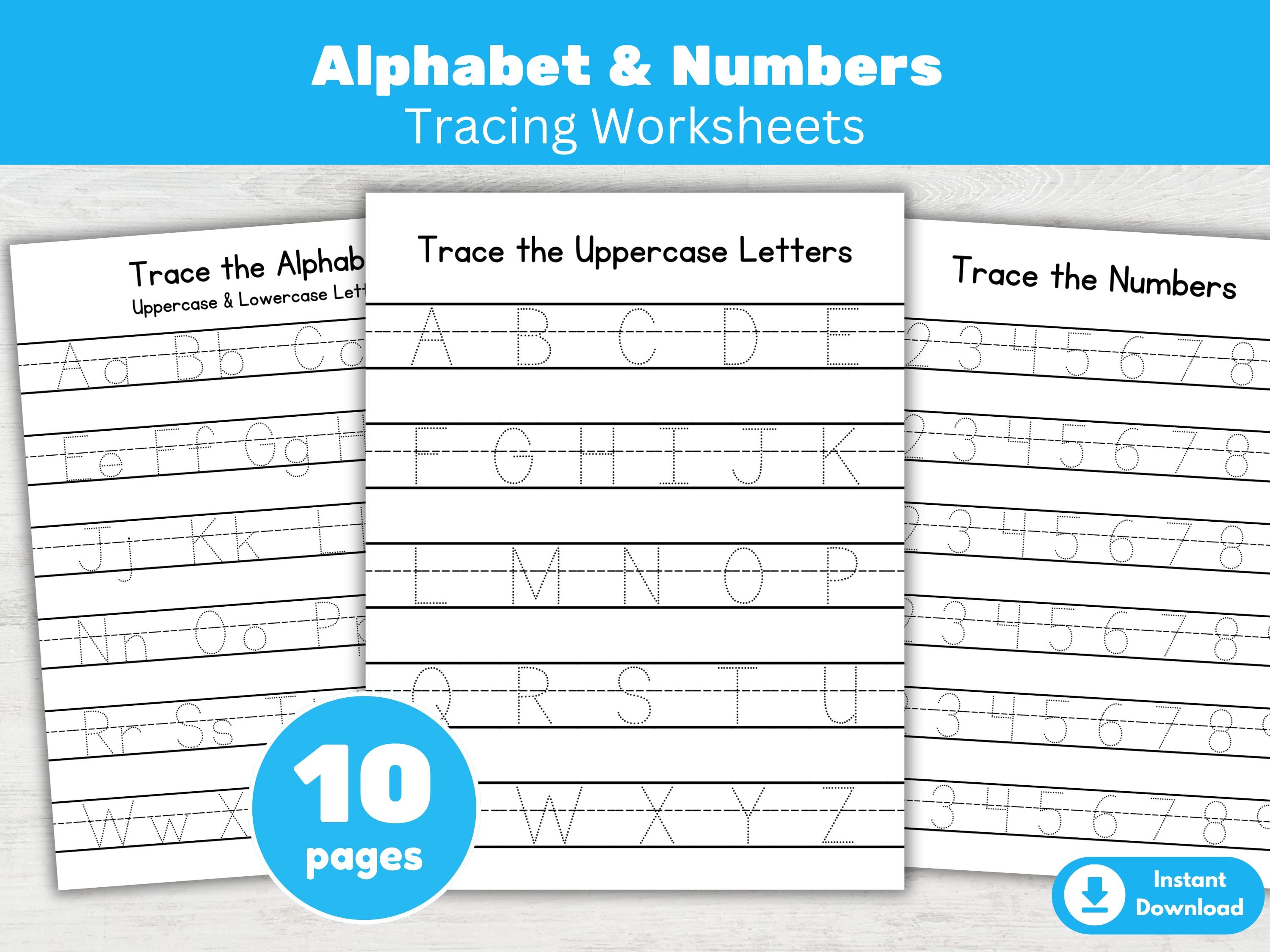 Letters & Numbers Tracing Worksheets for Preschool Alphabet Handwriting ...