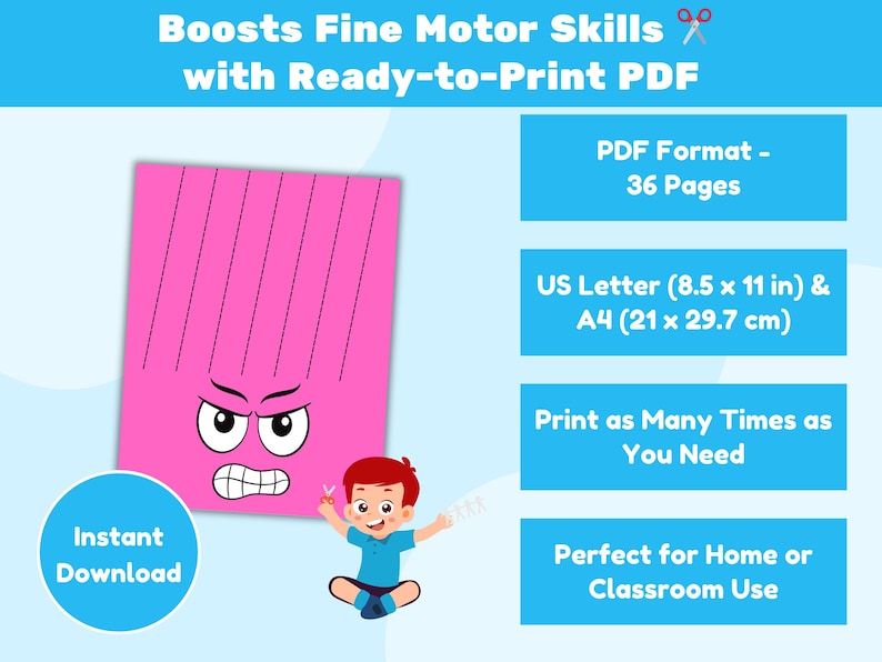 Preschool Scissor Skills Haircut Activity Worksheets Fun Cutting Strips ...