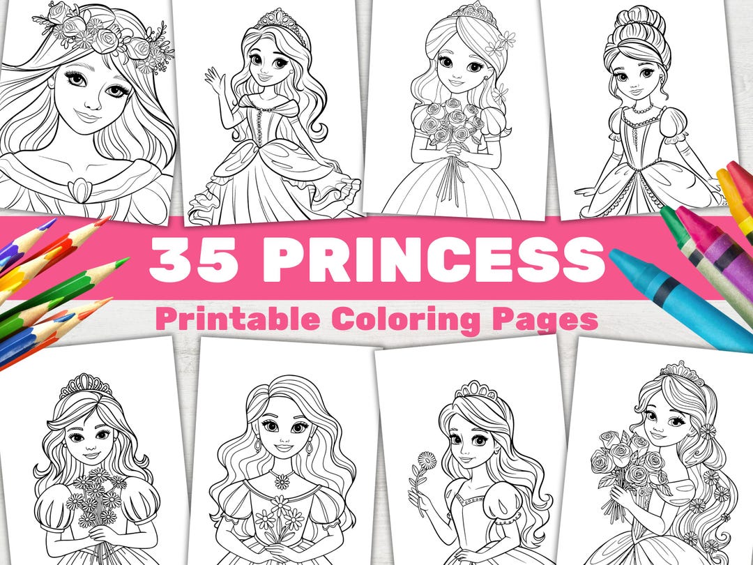Princess Printable Coloring Pages, Simple Princess Coloring Book for ...