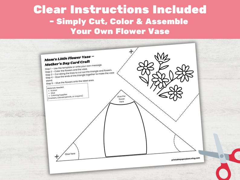 Printable Mother's Day Coloring Card, Build Your Own Flower Vase Craft ...