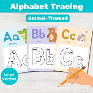 Animal ABC Alphabet Tracing Cards for Preschool｜animal Themed ...