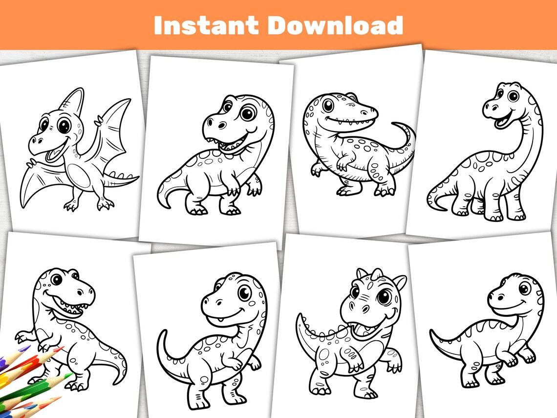 36 Dinosaur Coloring Pages: Bold & Easy Preschool Printables (PDF) - Etsy