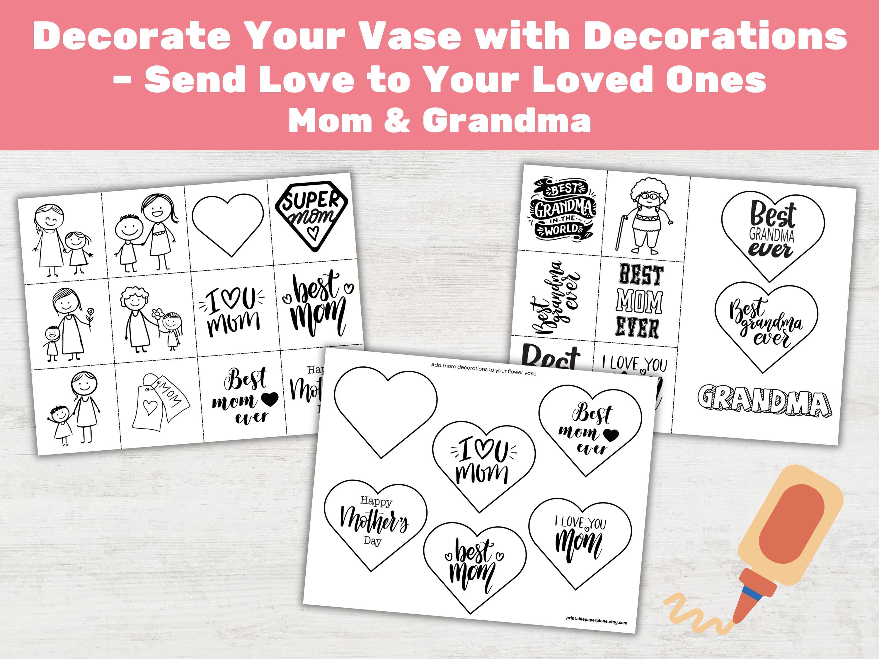 Printable Mother's Day Coloring Card, Build Your Own Flower Vase Craft ...