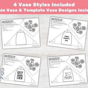 Printable Mother's Day Coloring Card, Build Your Own Flower Vase Craft ...