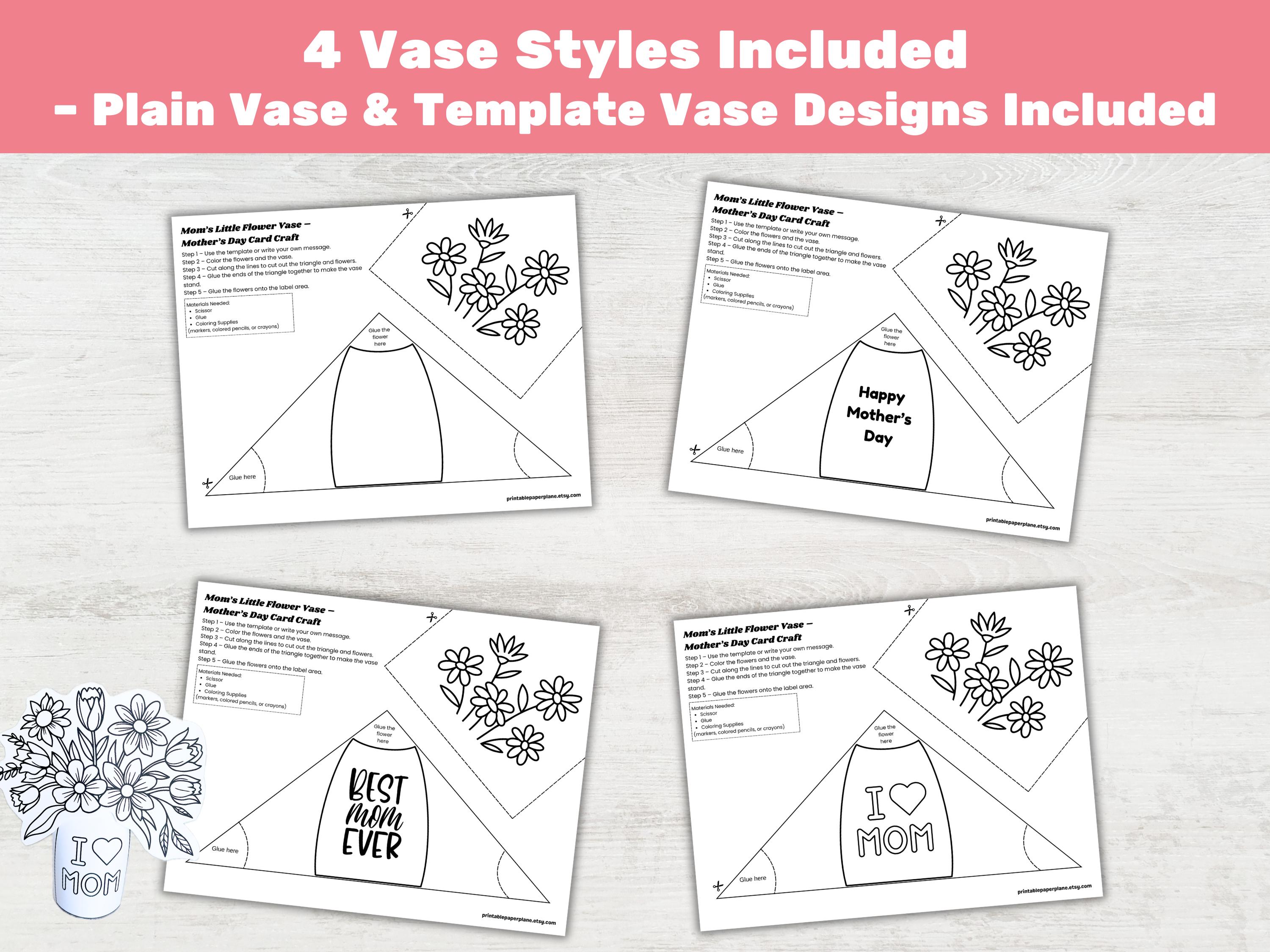 Printable Mother's Day Coloring Card, Build Your Own Flower Vase Craft ...