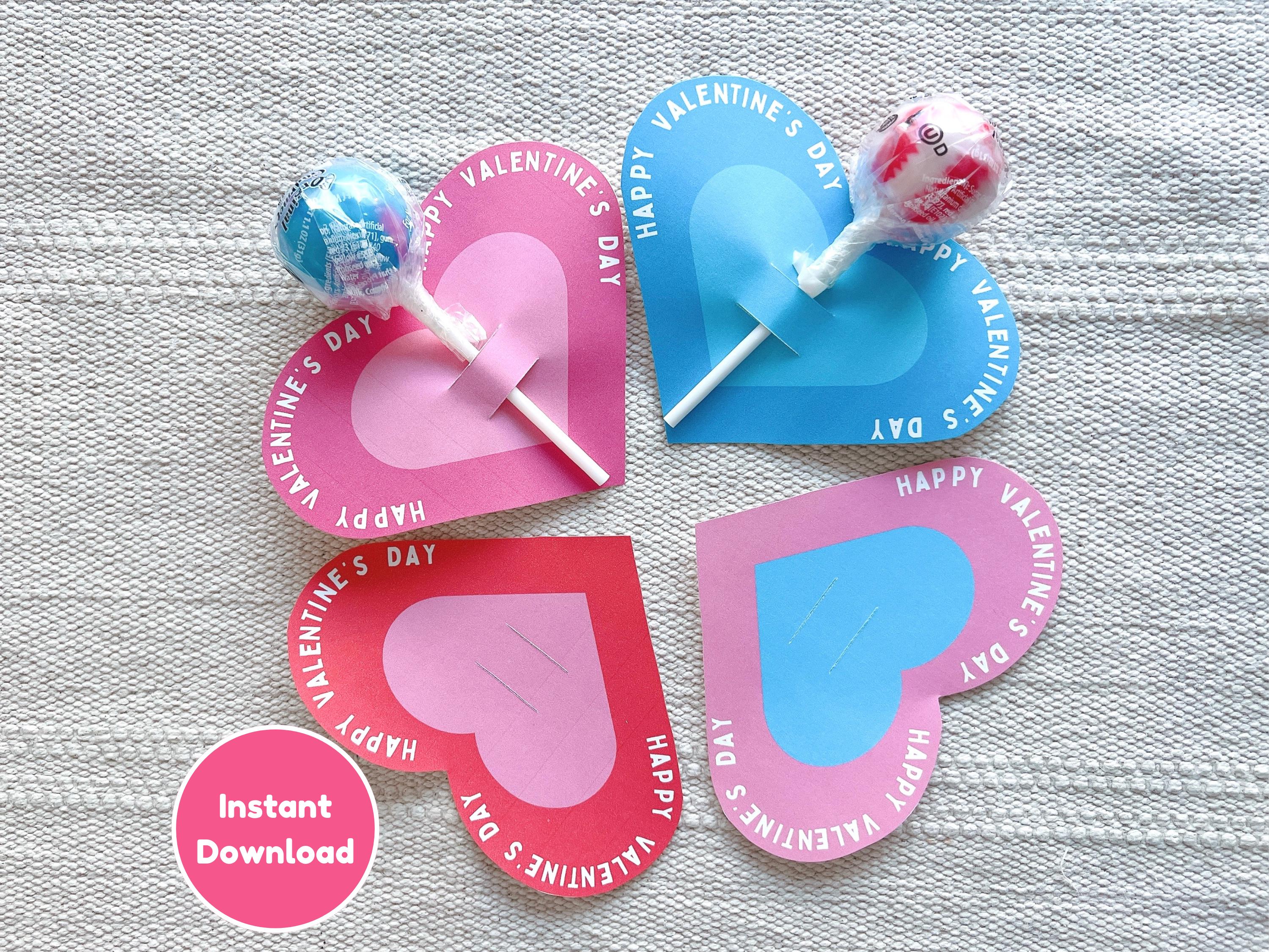 Valentine Lollipop Tags for School Kids, Classroom Treat Holders Heart ...
