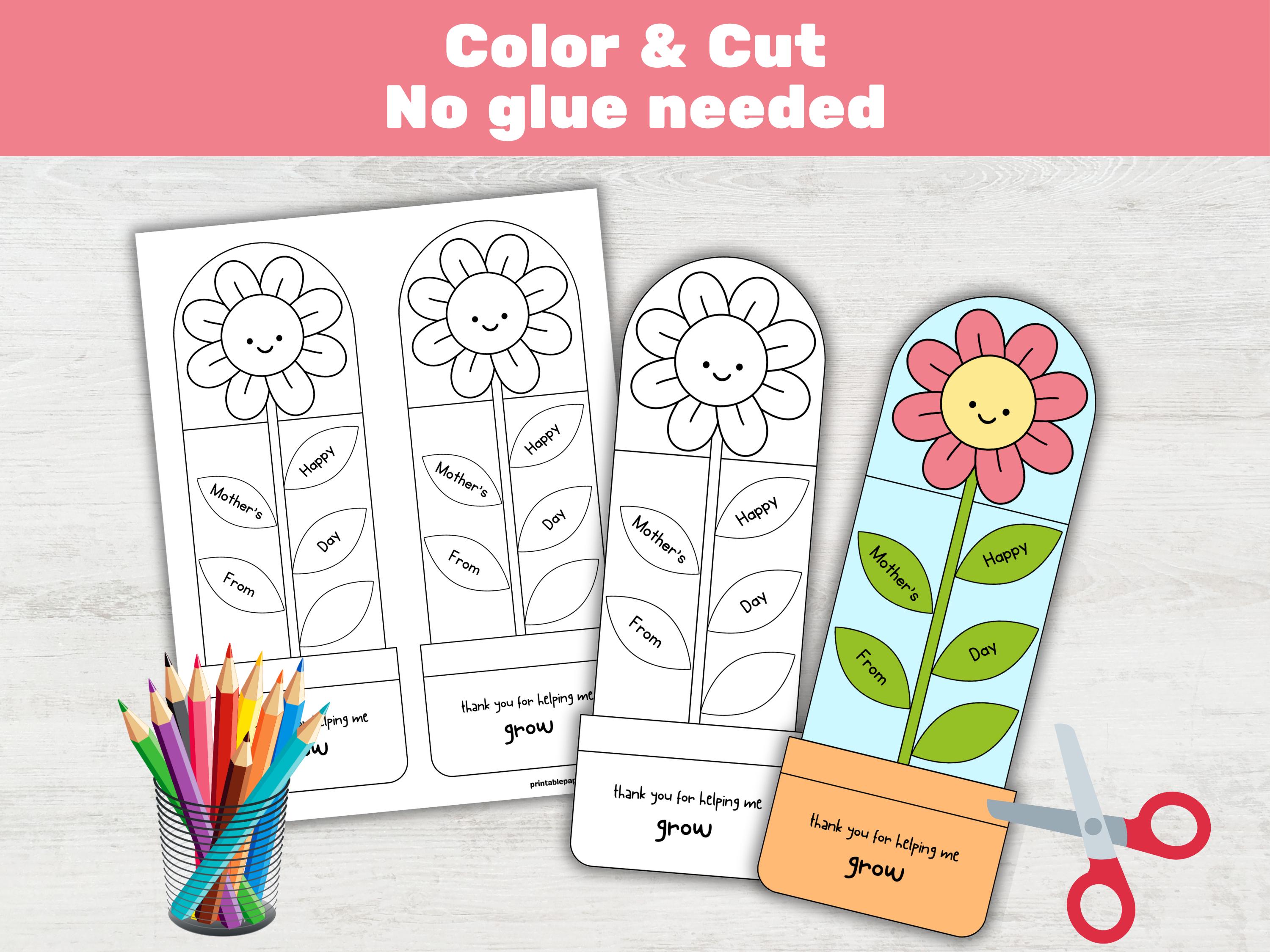Foldable Mother's Day Coloring Card, Flower Mother's Day Card, School ...