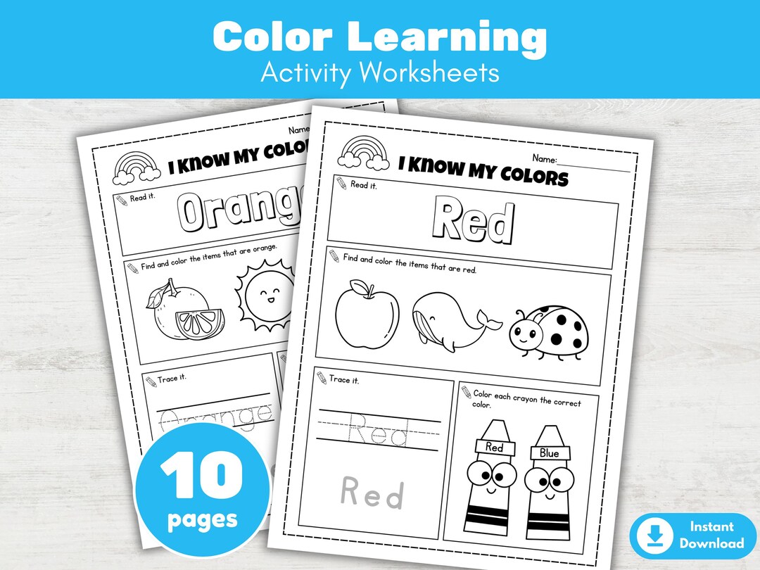 10 Color Learning Worksheets for Preschool Activity Printable (PDF) - Etsy