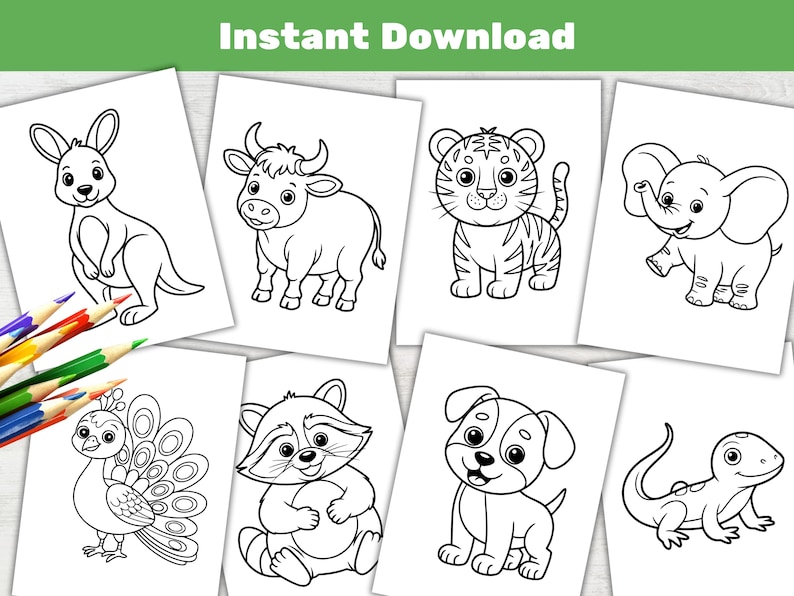 Animal Coloring Book for Kids, Easy Toddler Activity Pages, Preschool ...