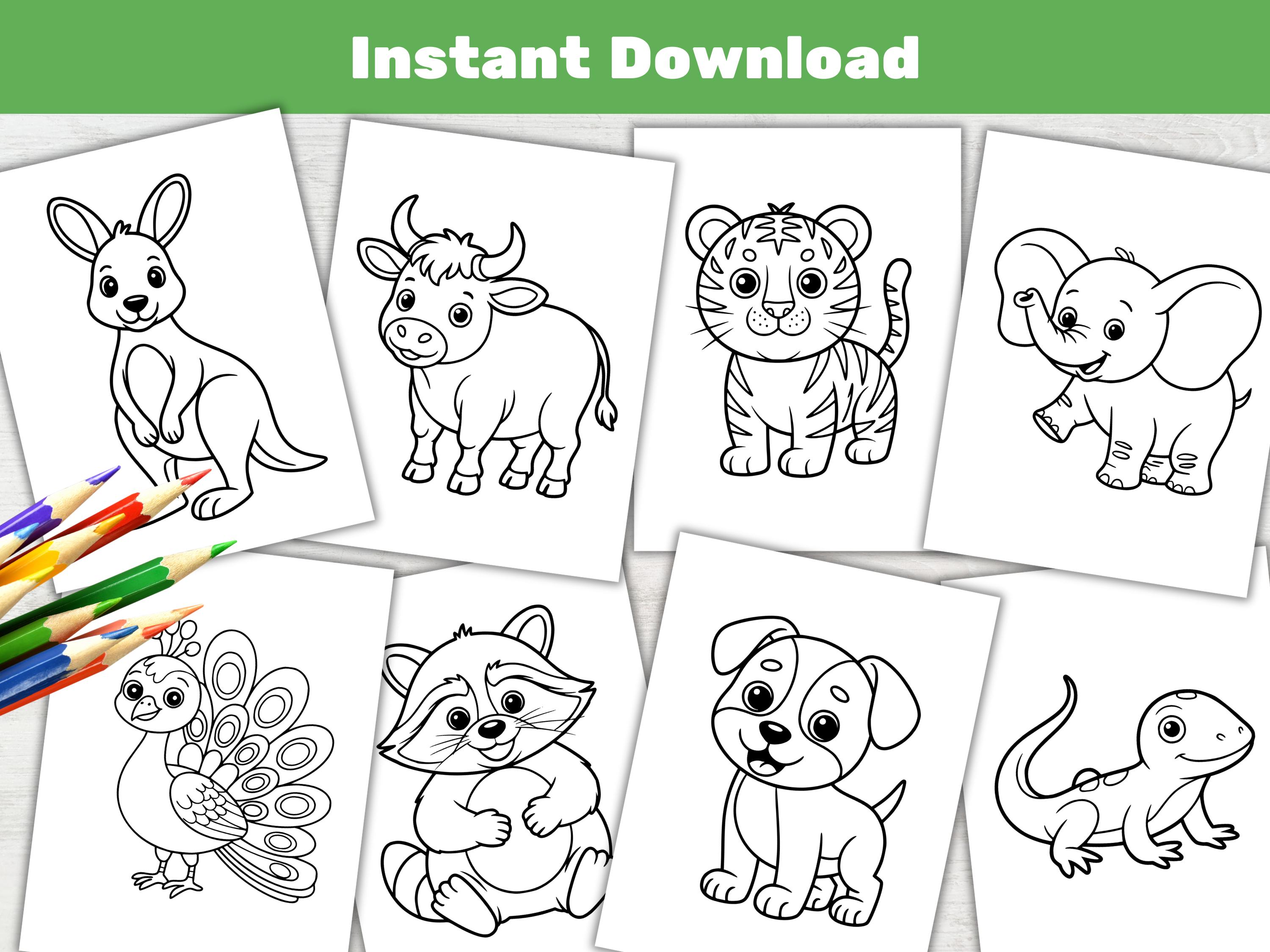 Animal Coloring Book for Kids, Easy Toddler Activity Pages, Preschool ...