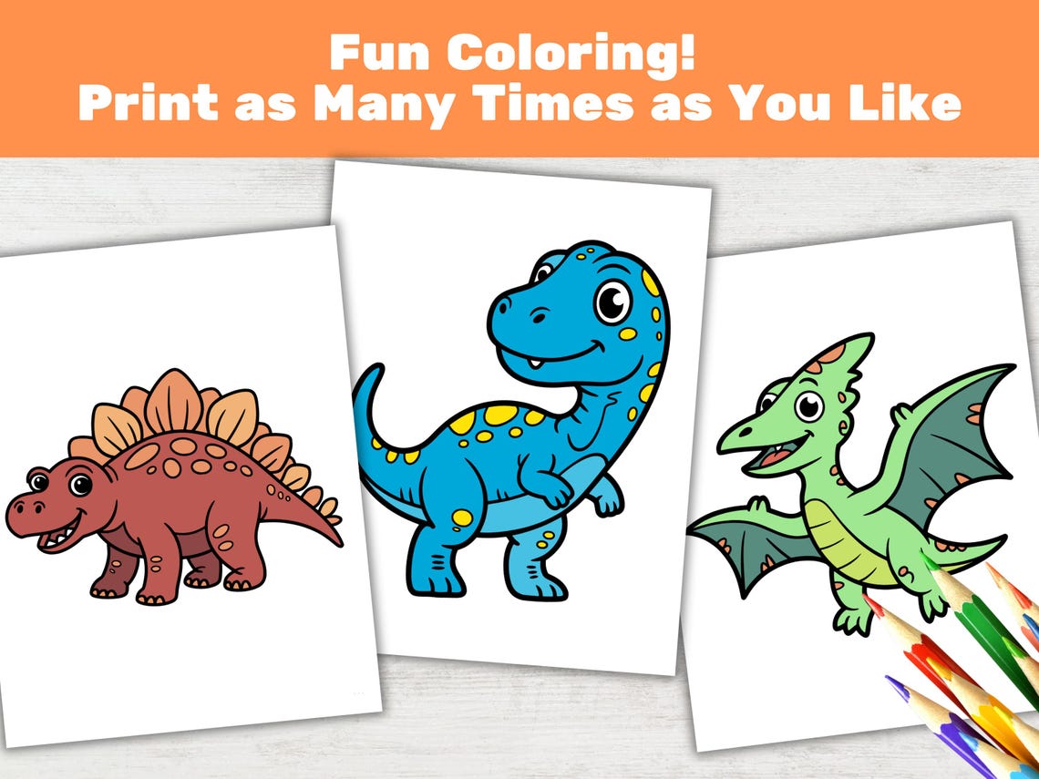 36 Dinosaur Coloring Pages: Bold & Easy Preschool Printables (PDF) - Etsy