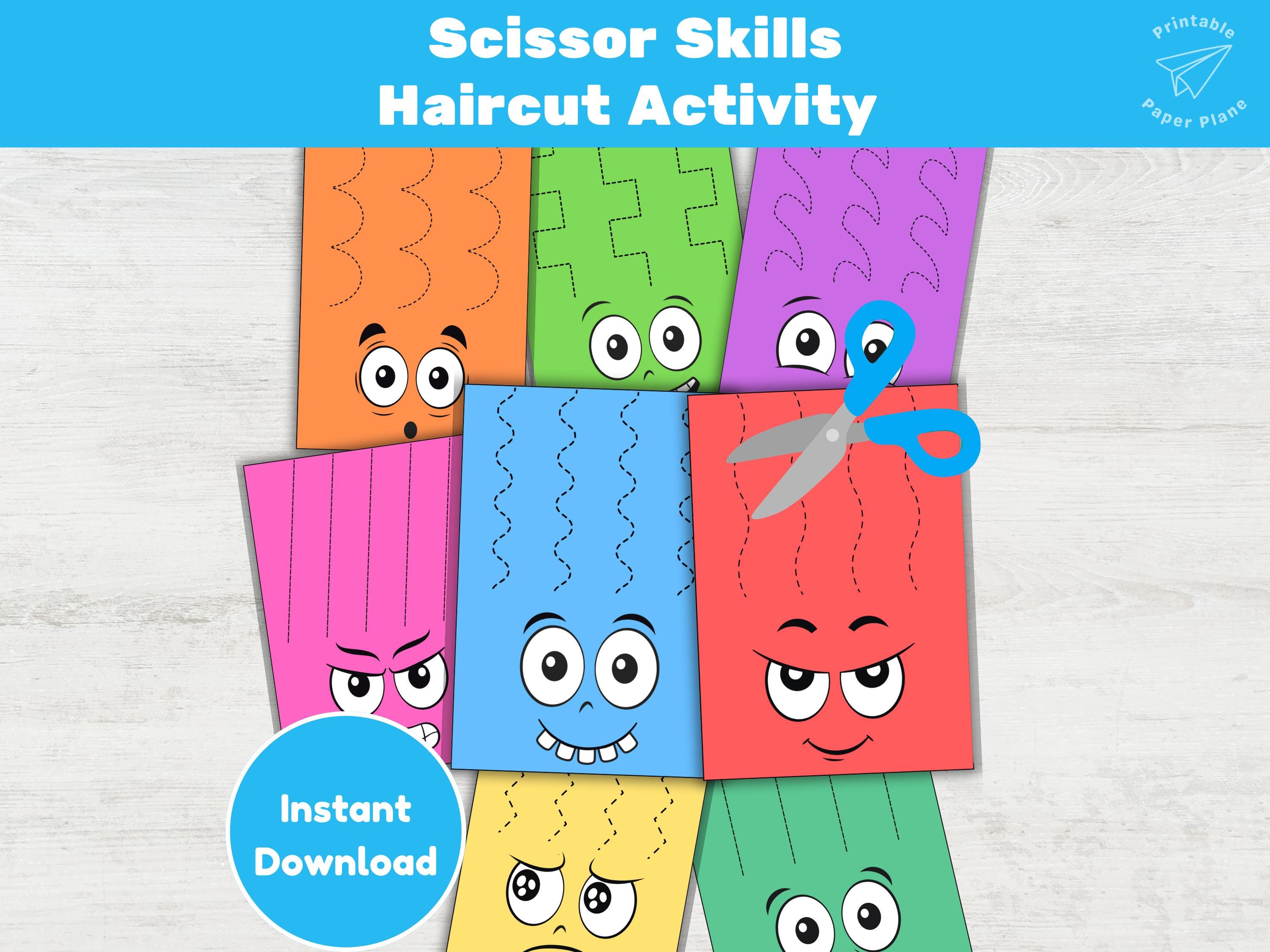 Preschool Scissor Skills Haircut Activity Worksheets Fun Cutting Strips ...