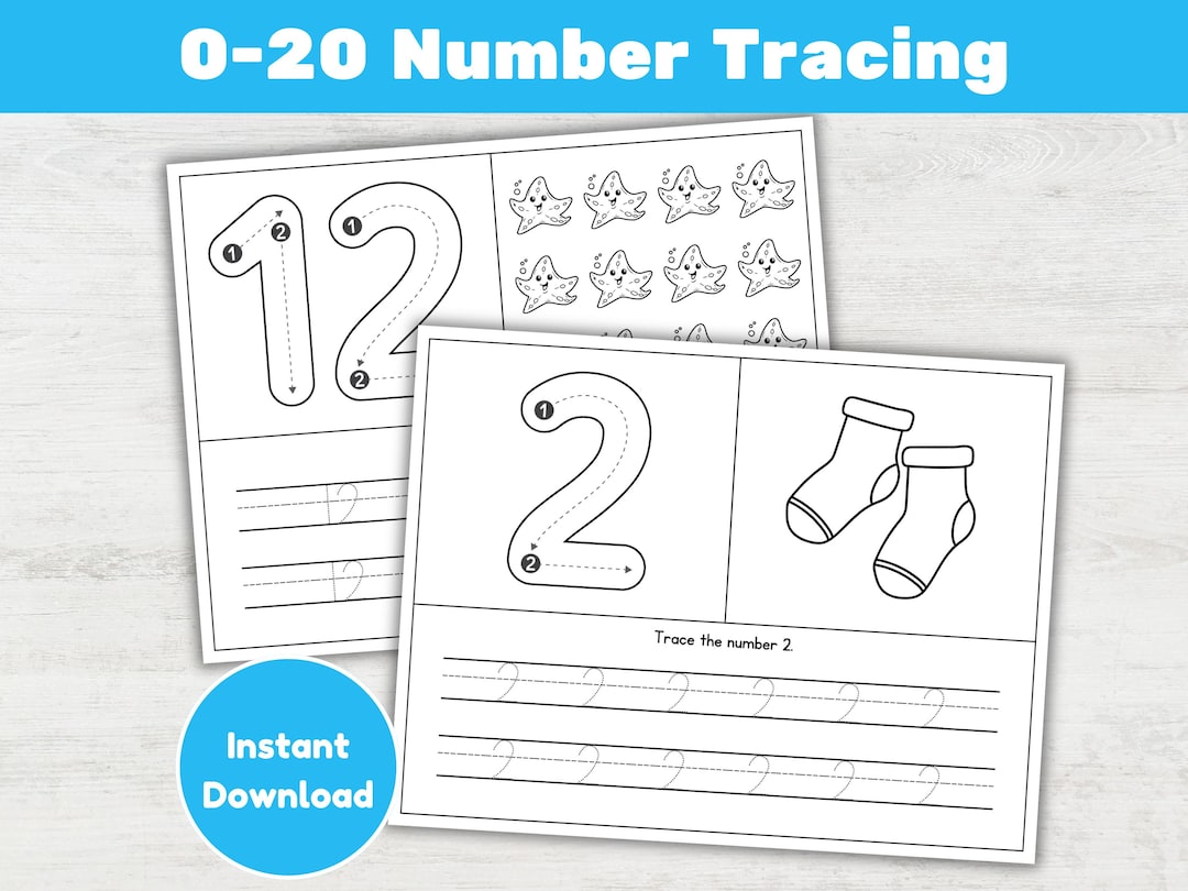 Number Tracing Worksheets 0-20: Preschool Math Practice Printable (PDF ...