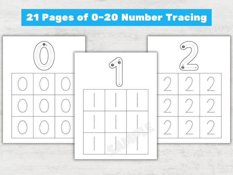 Number Tracing 0-20 Worksheets Printable Bundle Toddler Preschool ...