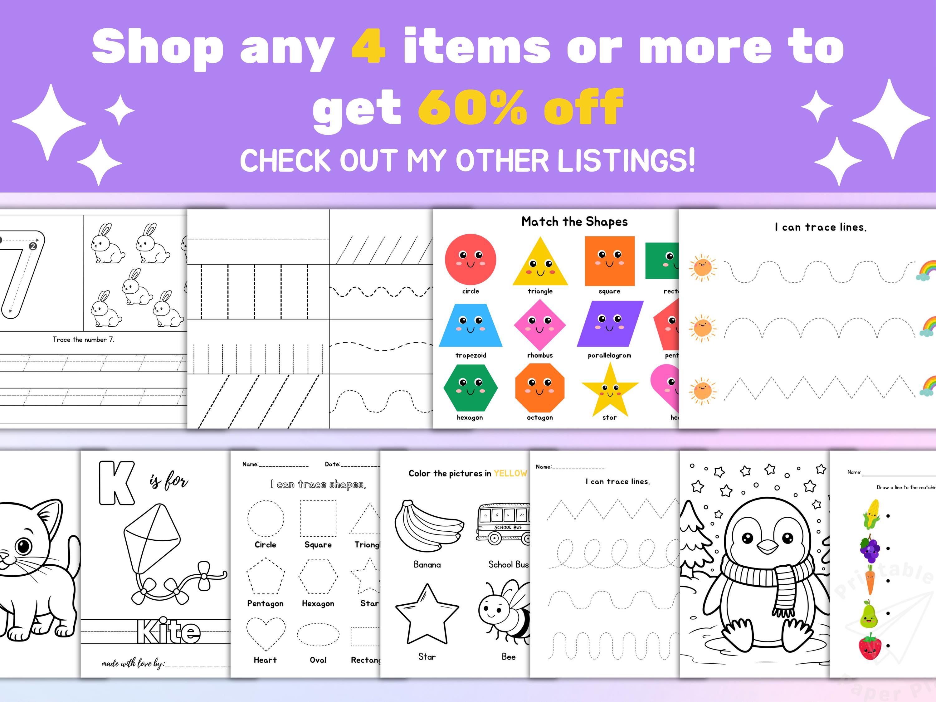 60 Preschool Line Tracing Worksheets Bundle, Fine Motor Pre-writing ...