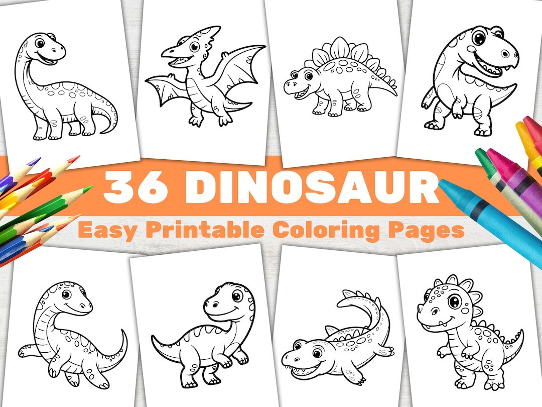 36 Dinosaur Coloring Pages: Bold & Easy Preschool Printables (PDF) - Etsy